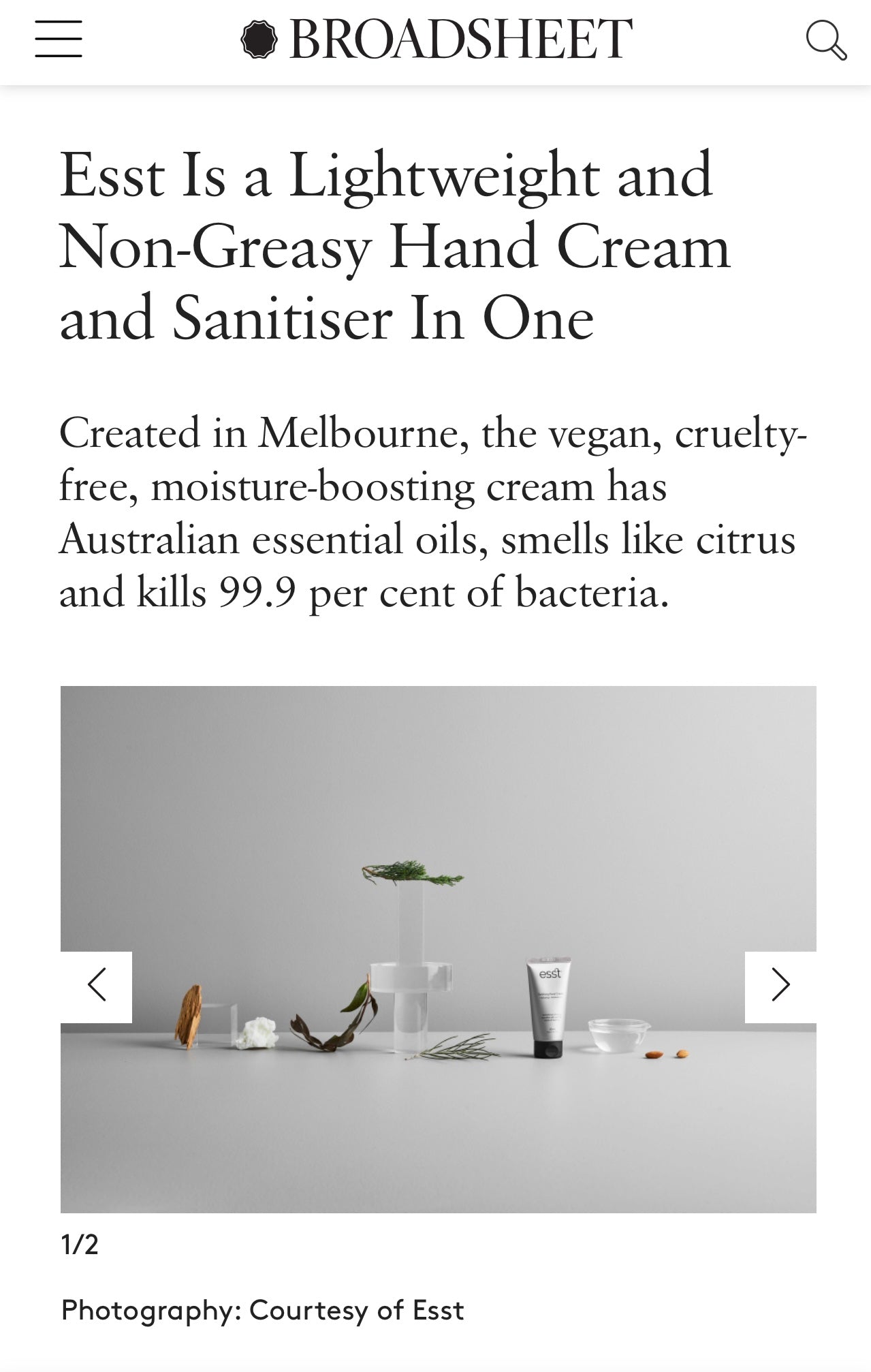 BROADSHEET - Lightweight and Non-Greasy Hand Cream and Sanitiser – esst
